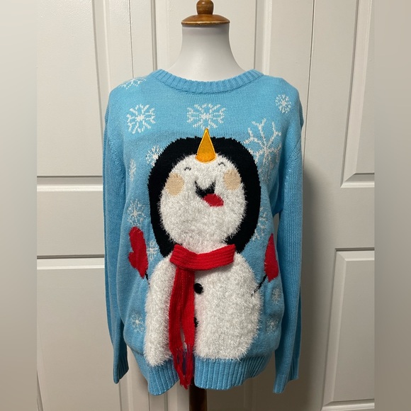 Sweaters | Christmas Blue Snowman Winter Ugly Cute Holiday Sweater ...